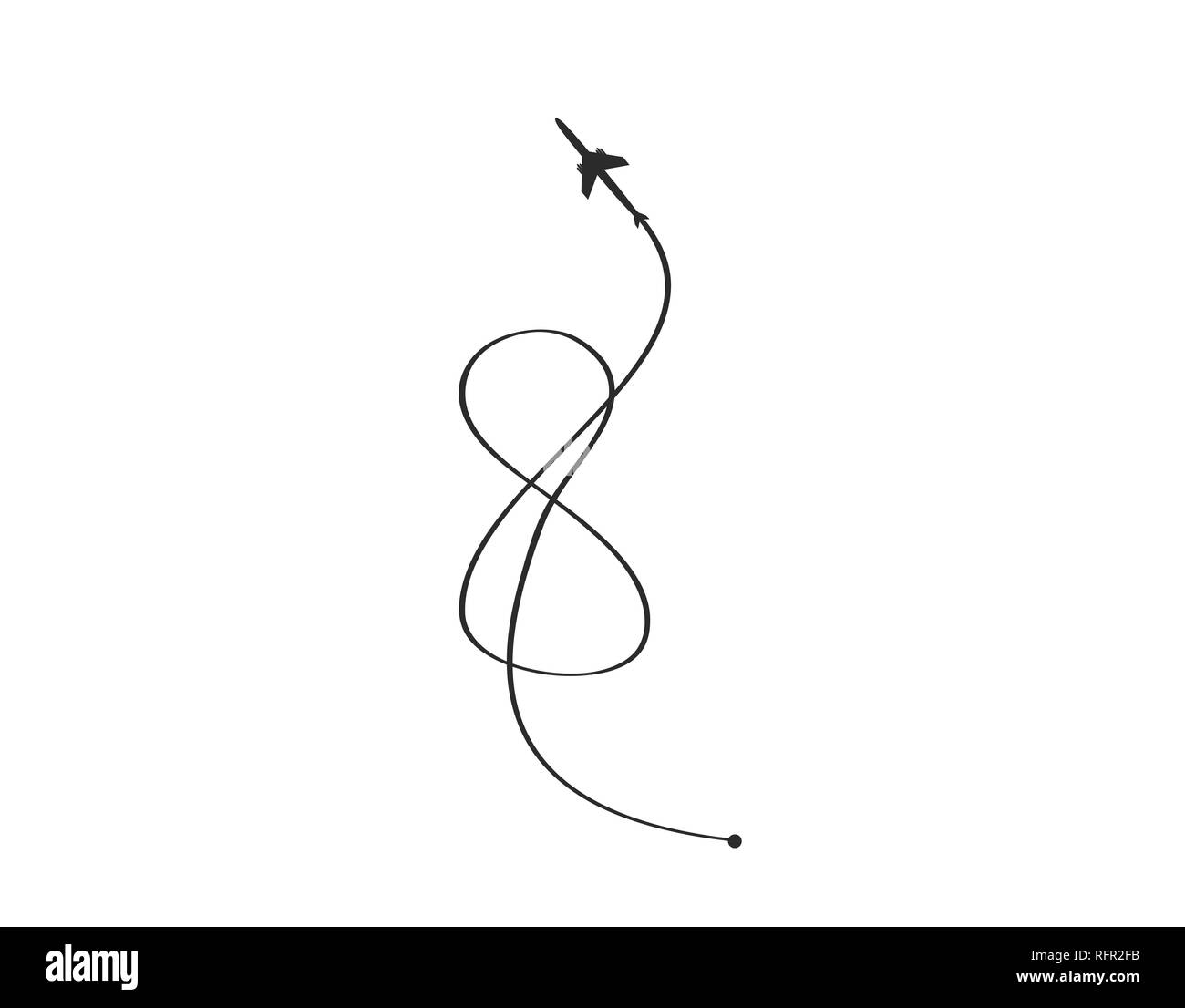 Plane and its track as a sign of infinity on white background. Vector ...