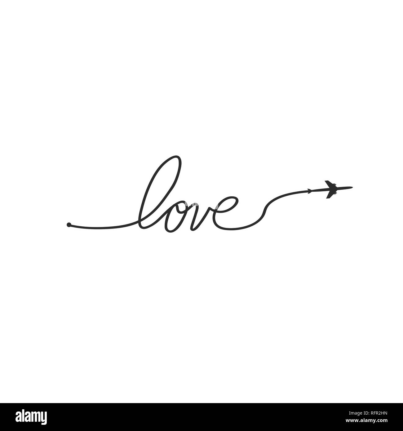 Plane and its track in the shape of a heart on white background. Vector ...