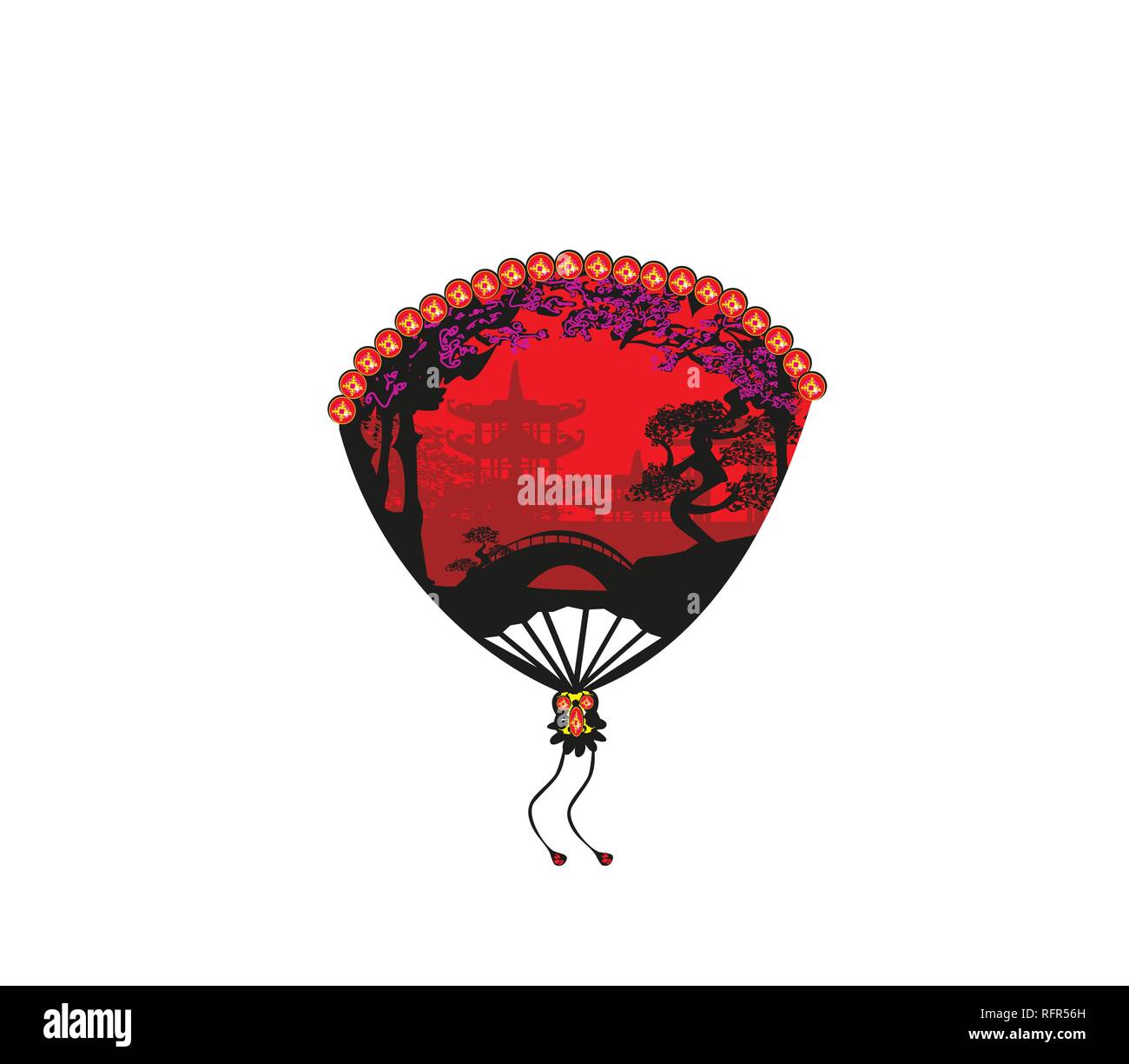 Chinese fan red black Stock Vector Images - Alamy