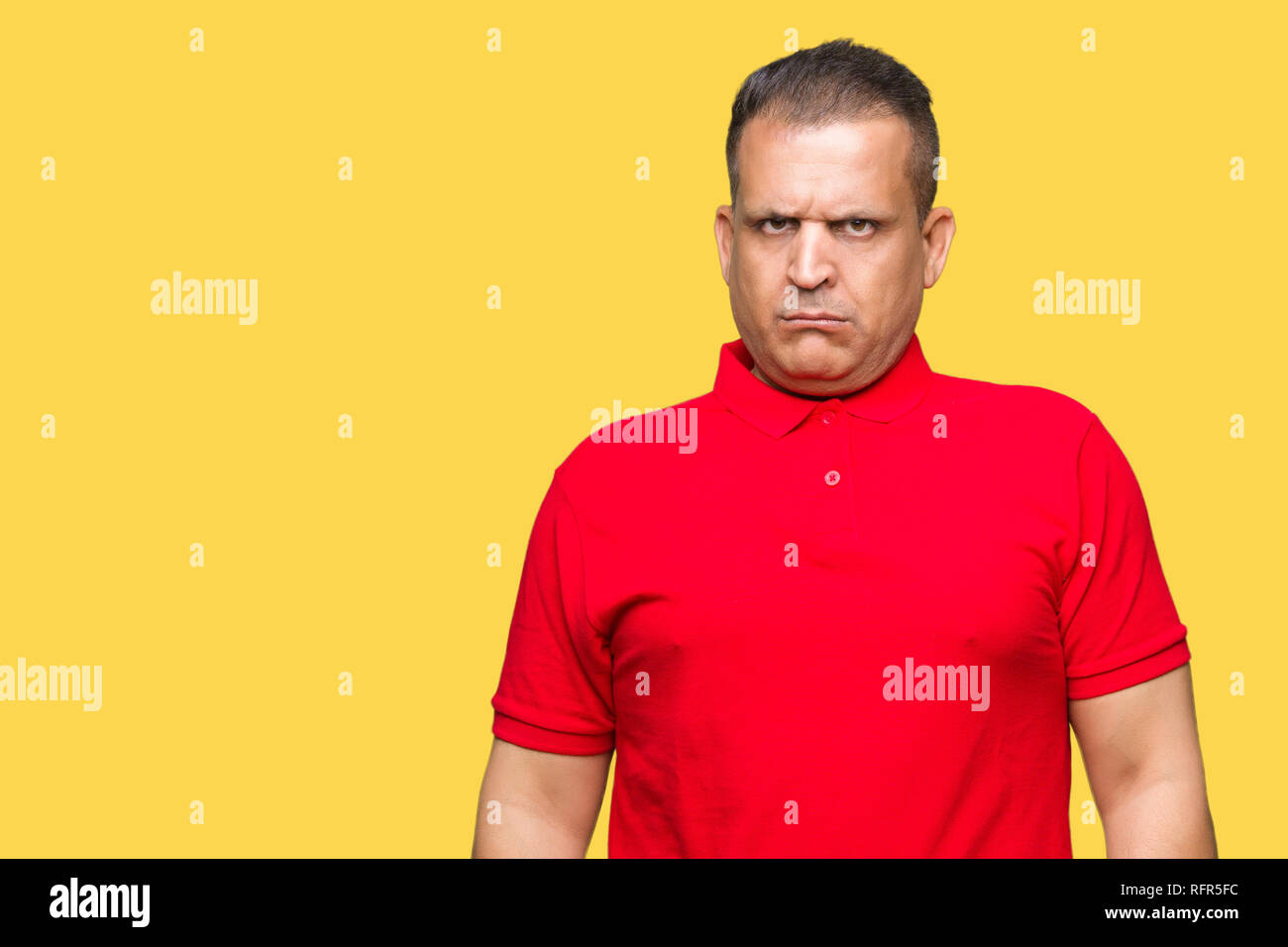 Middle age arab man over isolated background skeptic and nervous ...