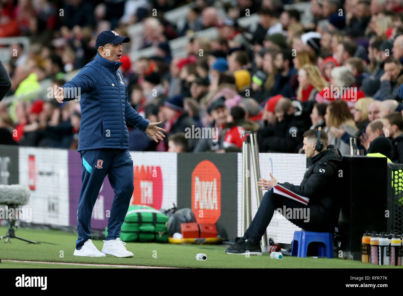 Middlesbrough manager Tony Pulis gestures on the touchline during the ...