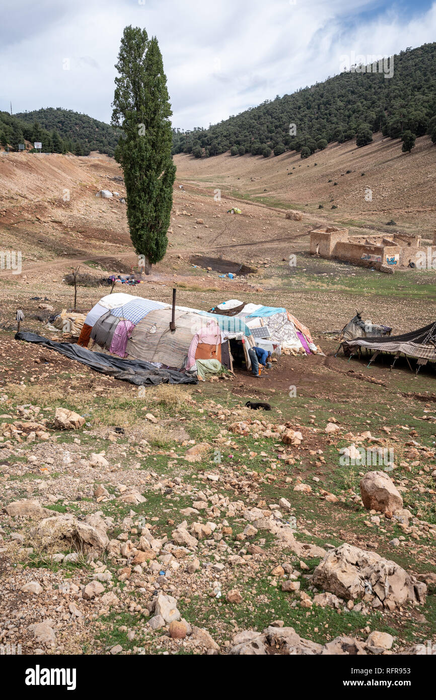 Atlas Moutain, Morocco - September 16 2018 A nomads hut in the Atlas ...
