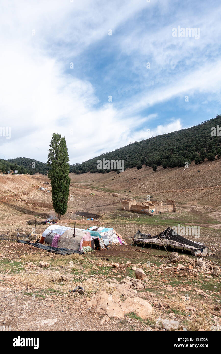 Atlas Moutain, Morocco - September 16 2018 A nomads hut in the Atlas ...