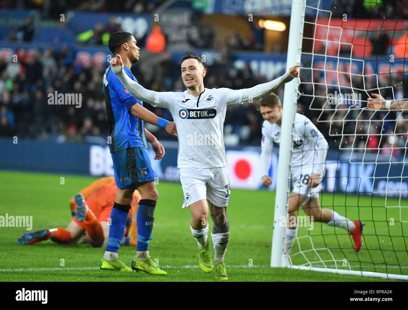 Swansea citys barrie mckay celebrates scoring hi-res stock photography ...