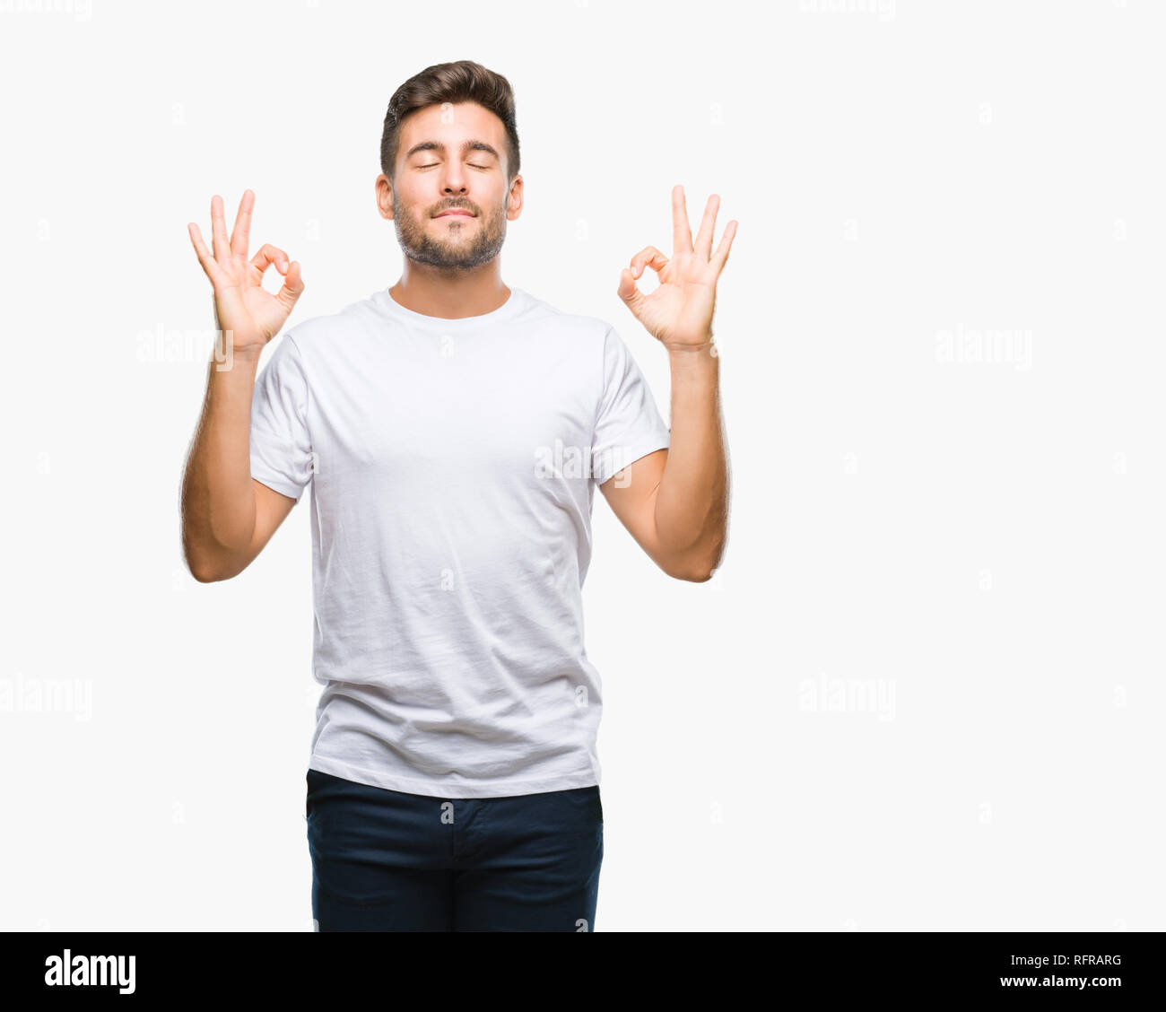 Young handsome man over isolated background relax and smiling with eyes ...
