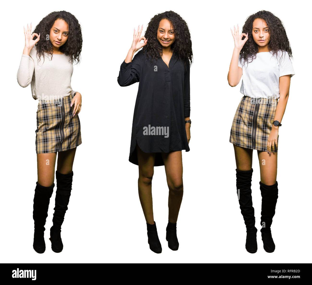 Collage of young woman over isolated white background smiling positive ...