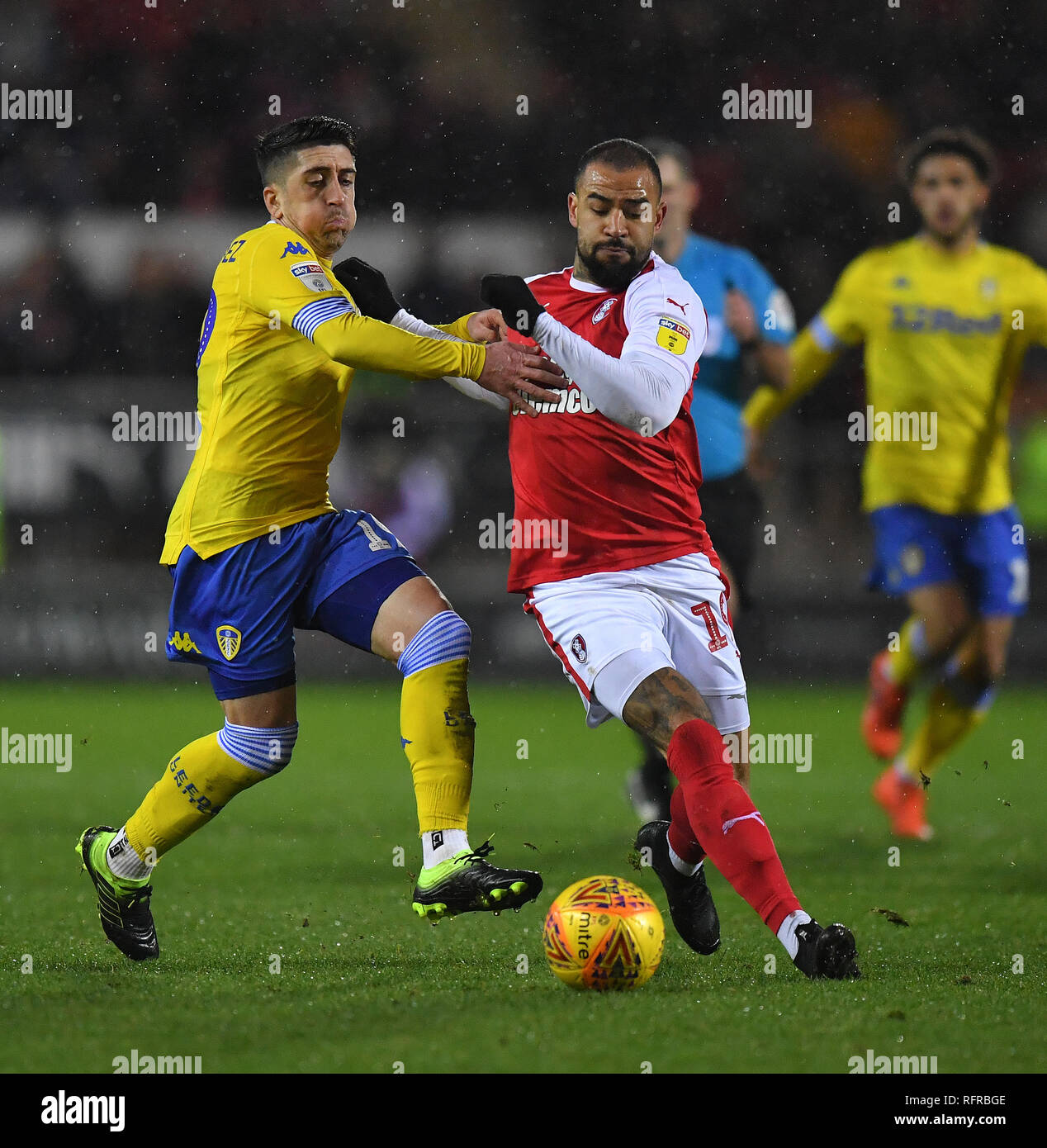 Leeds United's Pablo Hernandez battles with Rotherham United's Kyle ...