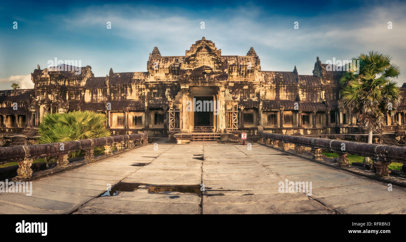 Angkor Wat temple at sunset. Siem Reap. Cambodia. Panorama Stock Photo ...