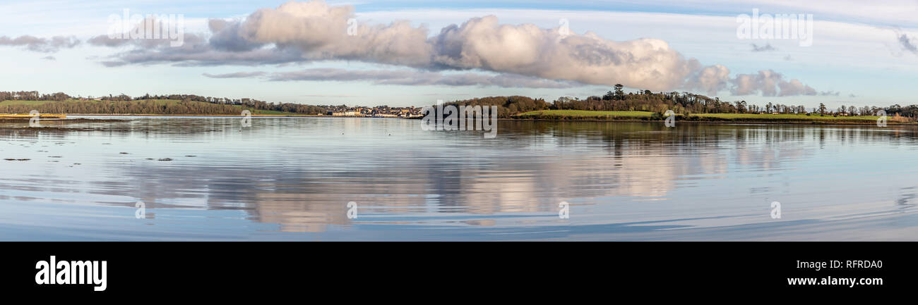Panorama of Portaferry village and forest in Strangford lough at sunset ...