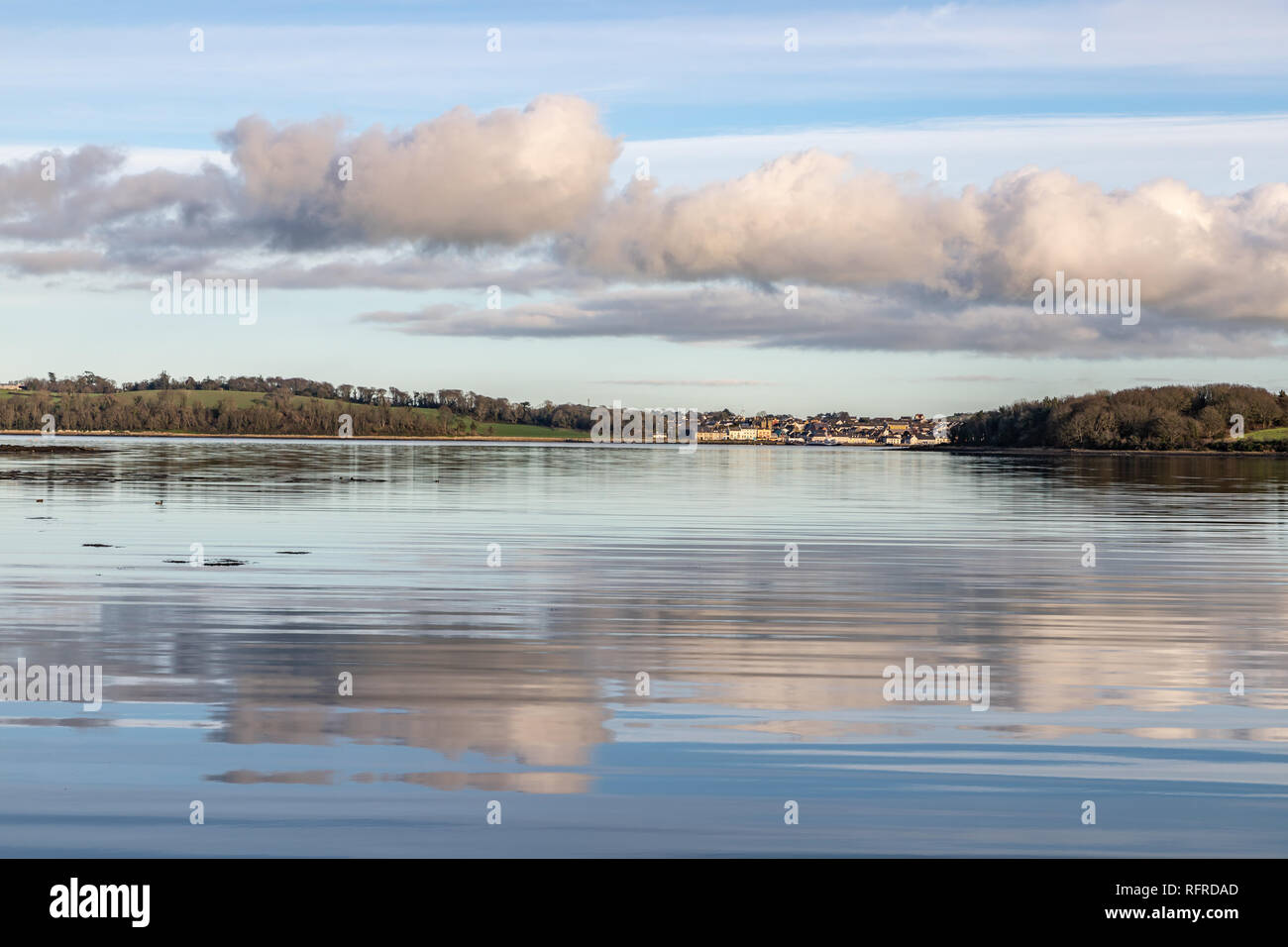 Portaferry village and forest in Strangford lough at sunset, Northern ...