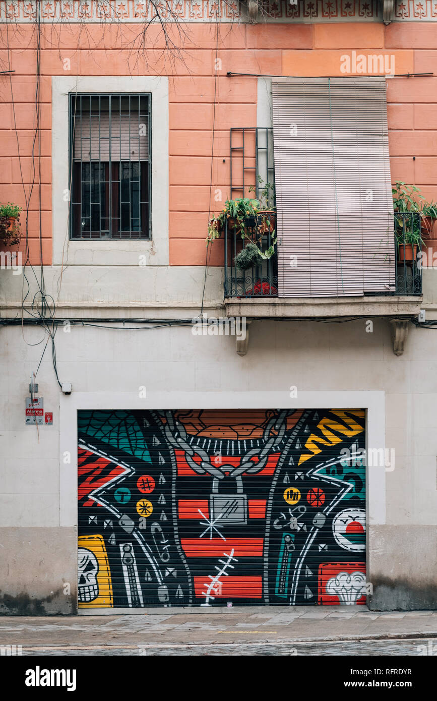 Mural in the Gothic Quarter, Barcelona, Spain Stock Photo - Alamy