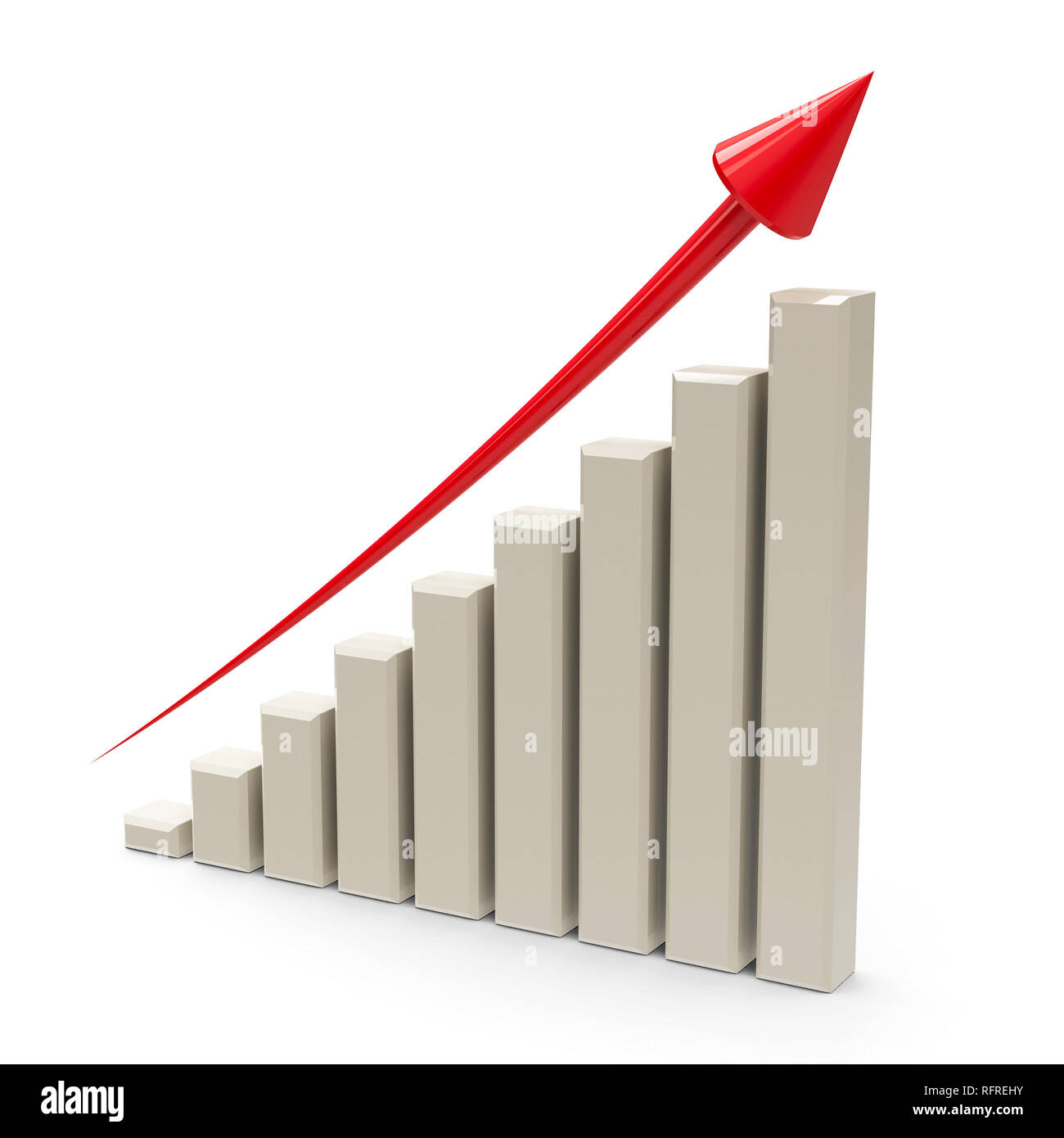 Business graph with red arrow up represents the growth, three ...