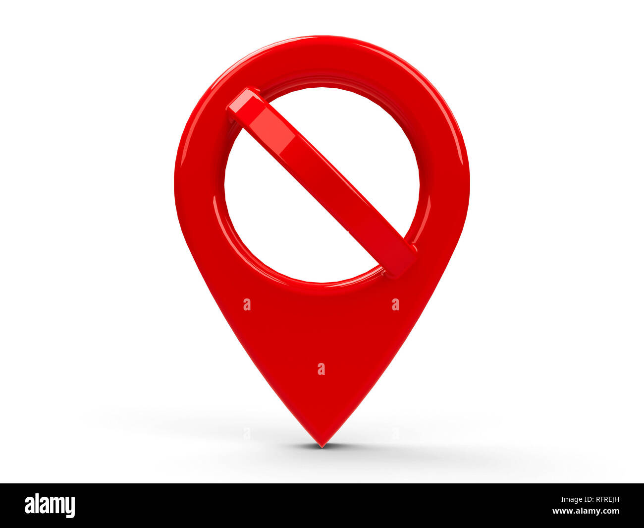 Red map pointer with No sign isolated on white background, three-dimensional rendering, 3D ...