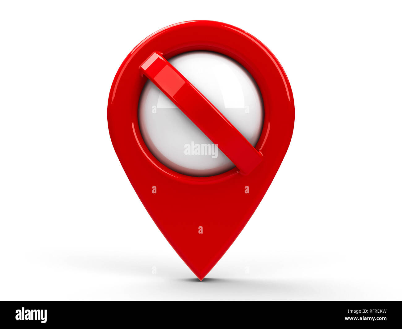 Red map pointer with No sign isolated on white background, three-dimensional rendering, 3D ...