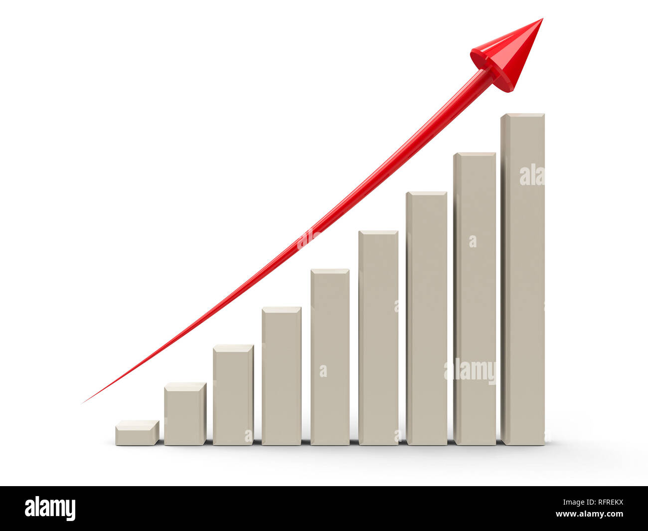 Business graph with red arrow up represents the growth, three ...
