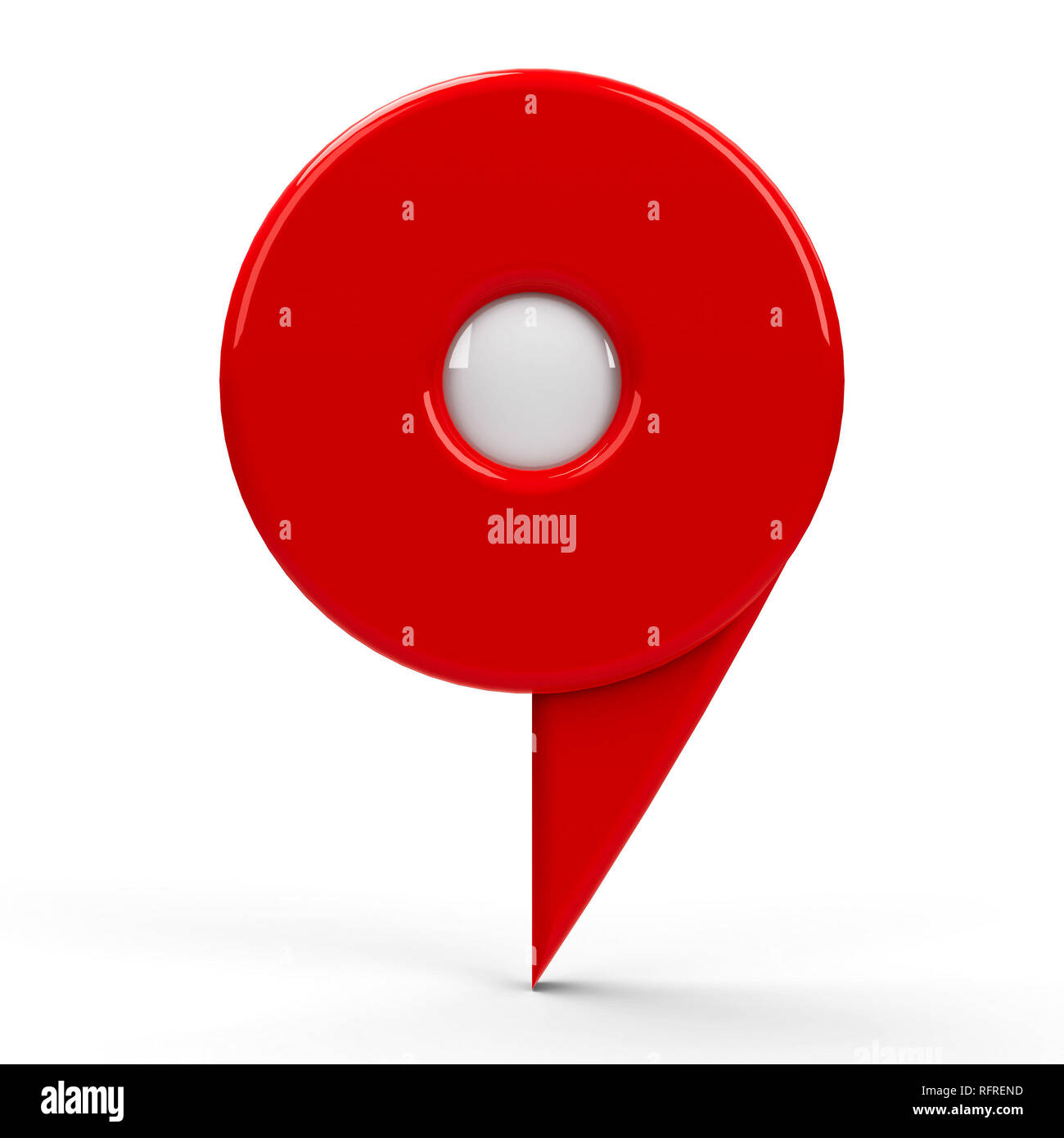 Red map pointer with blank center isolated on white background, three-dimensional rendering, 3D ...