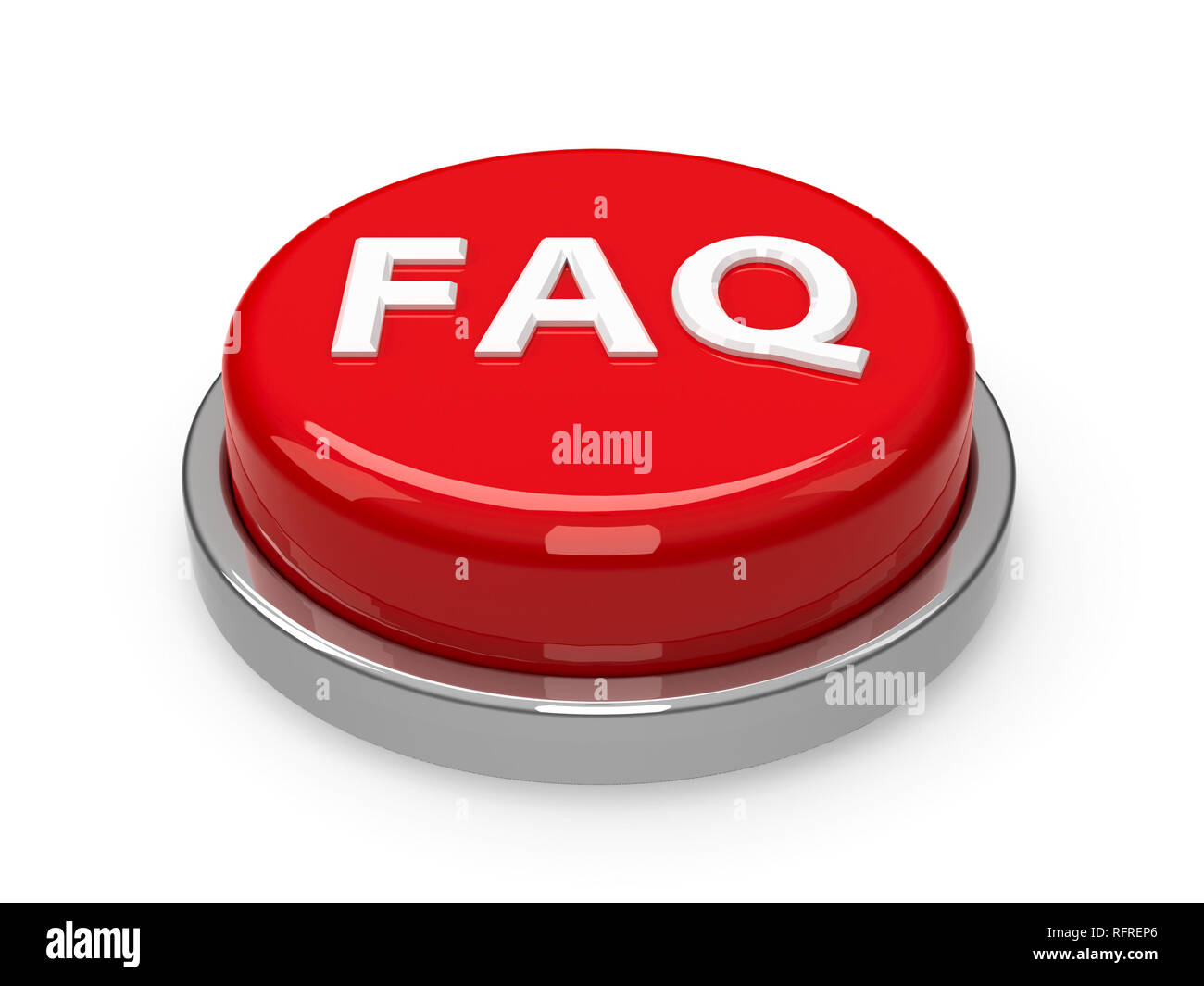 Red FAQ button isolated on white background, three-dimensional ...
