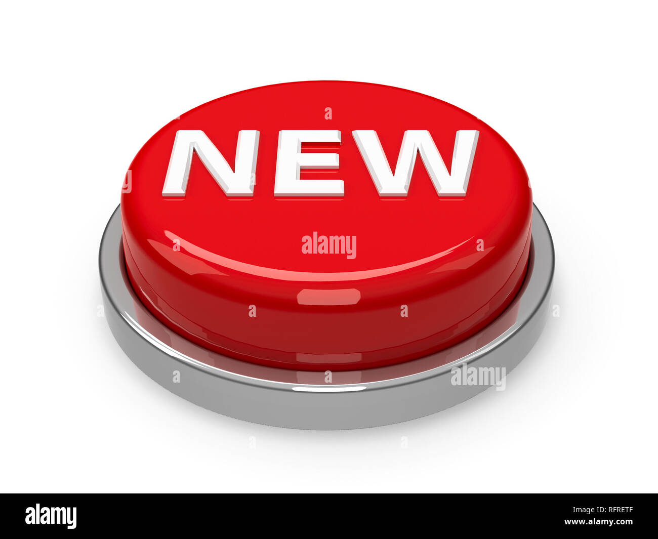 Red NEW button isolated on white background, three-dimensional ...