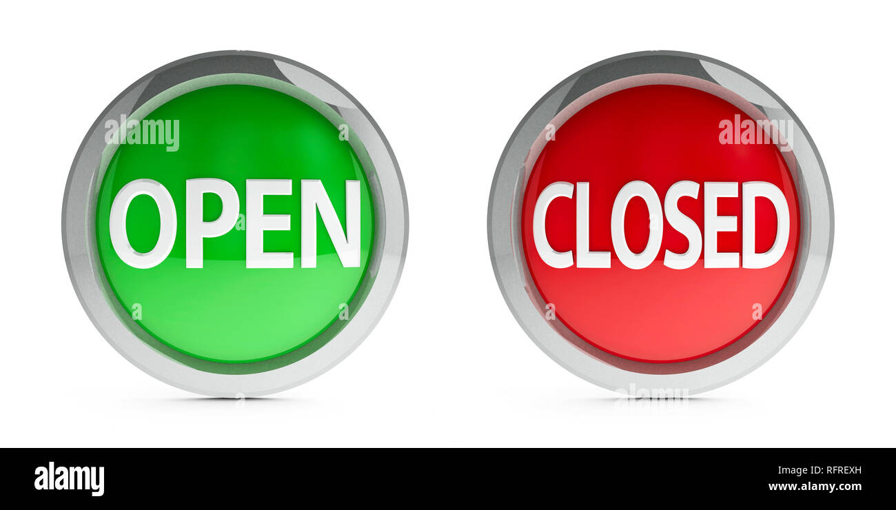 Web buttons open & closed isolated on white background, three ...