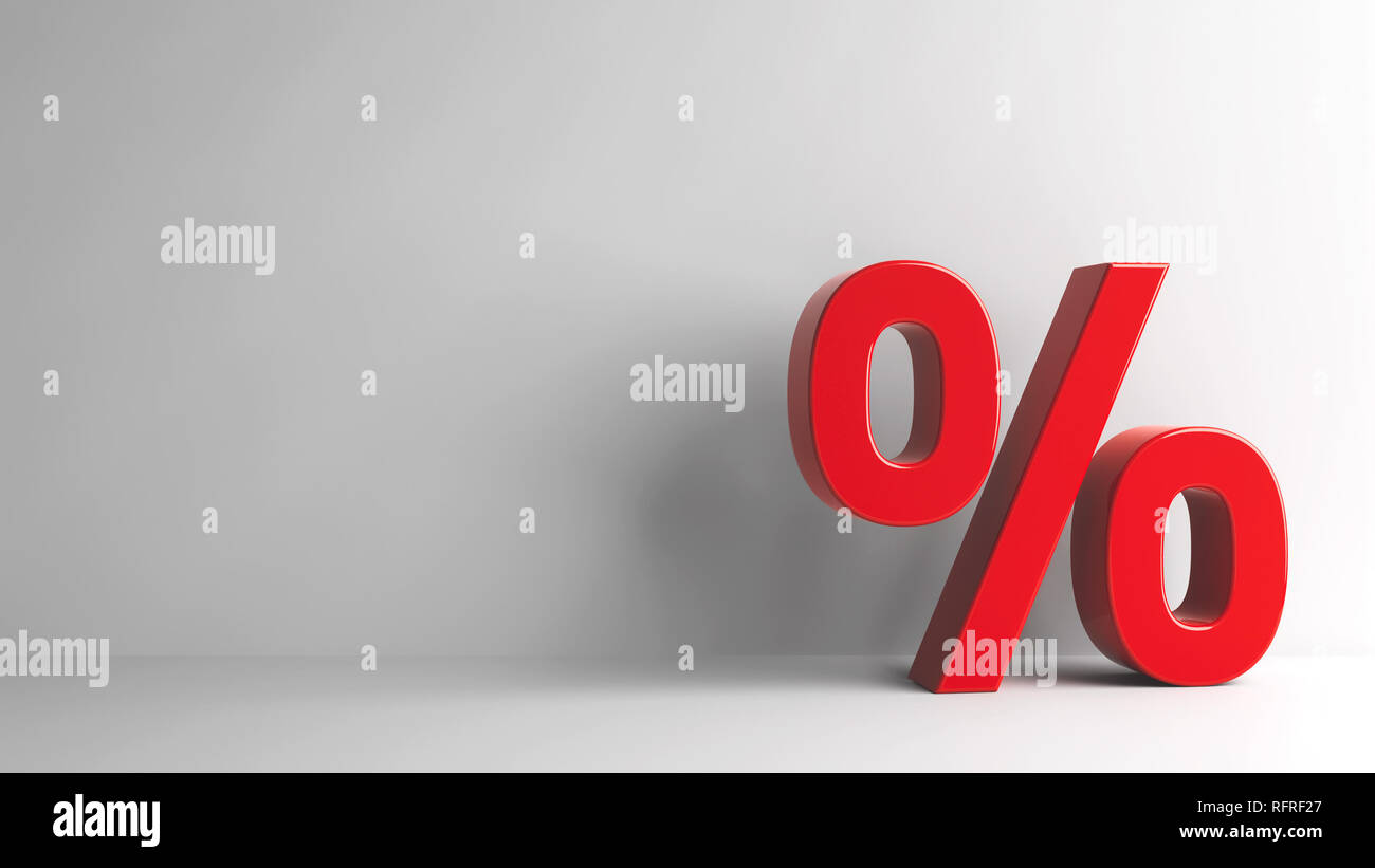 Red Percent sign on grey background, three-dimensional rendering, 3D ...