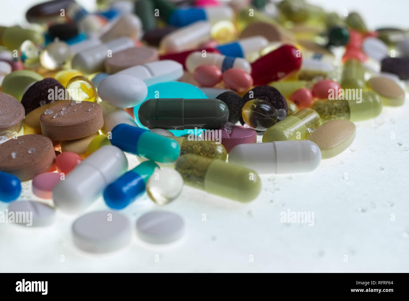 Pharmaceutical different multicolored tablets, capsules, therapy drugs ...