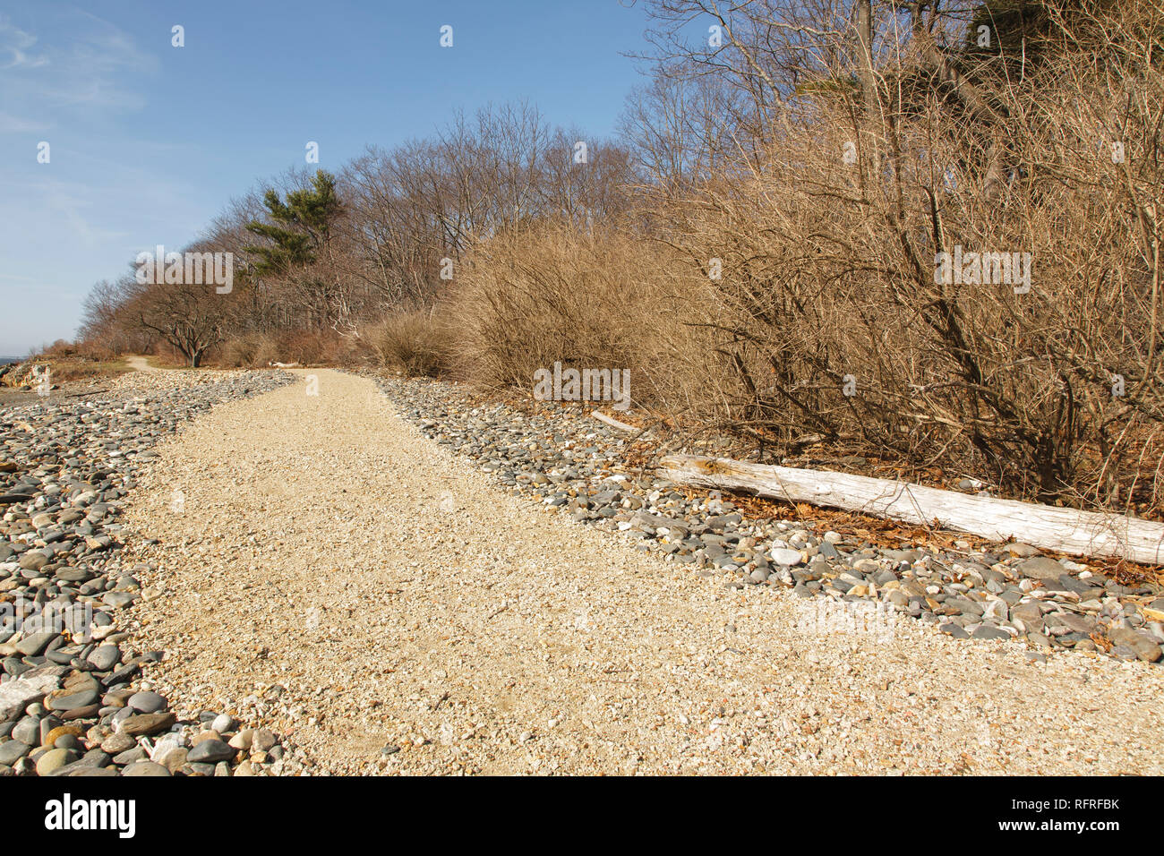 Walking path at Fort Foster Park in Kittery, Maine USA. This old fort ...