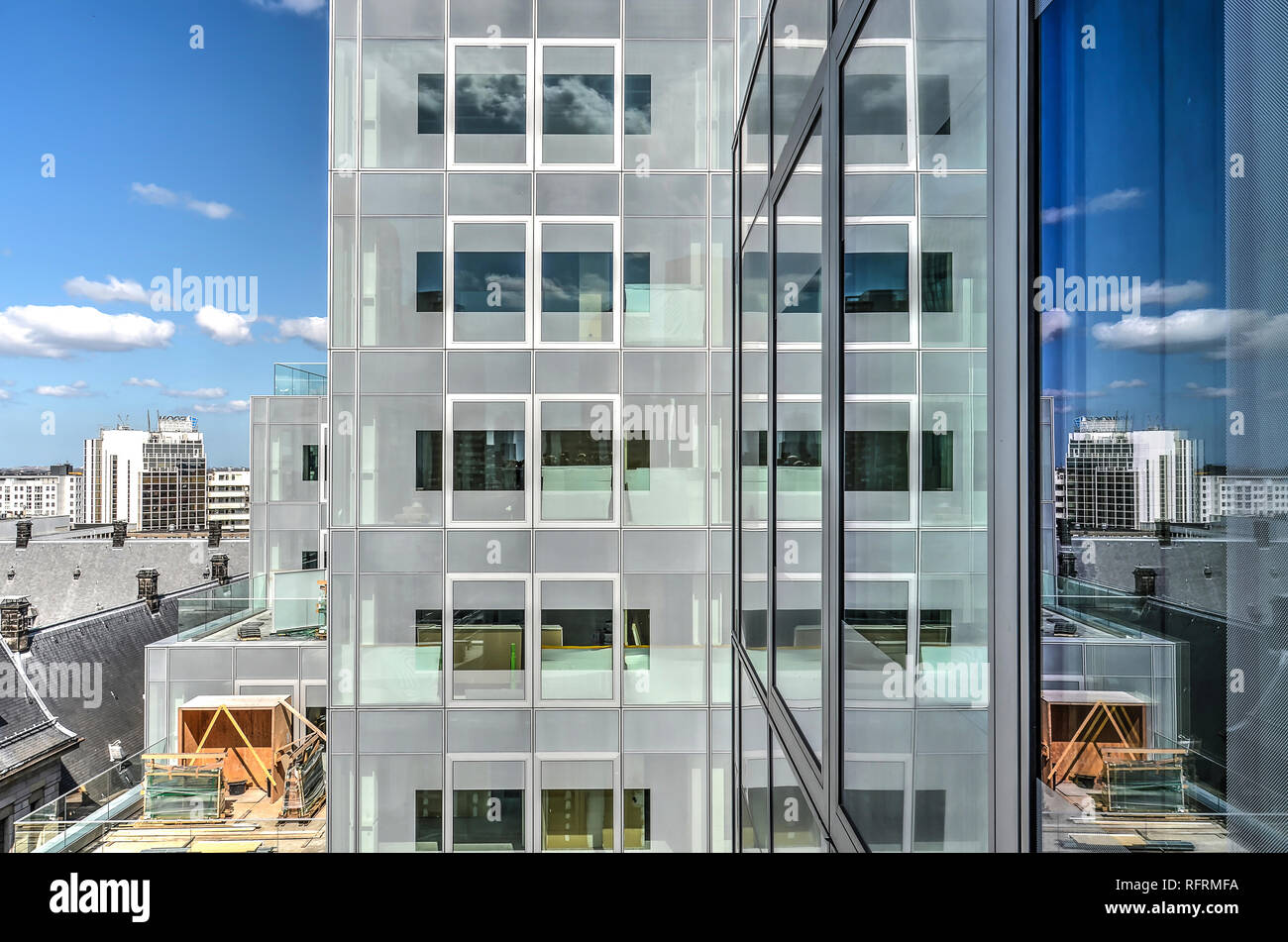 Rotterdam, The Netherlands, June 18, 2016: view along the reflective ...
