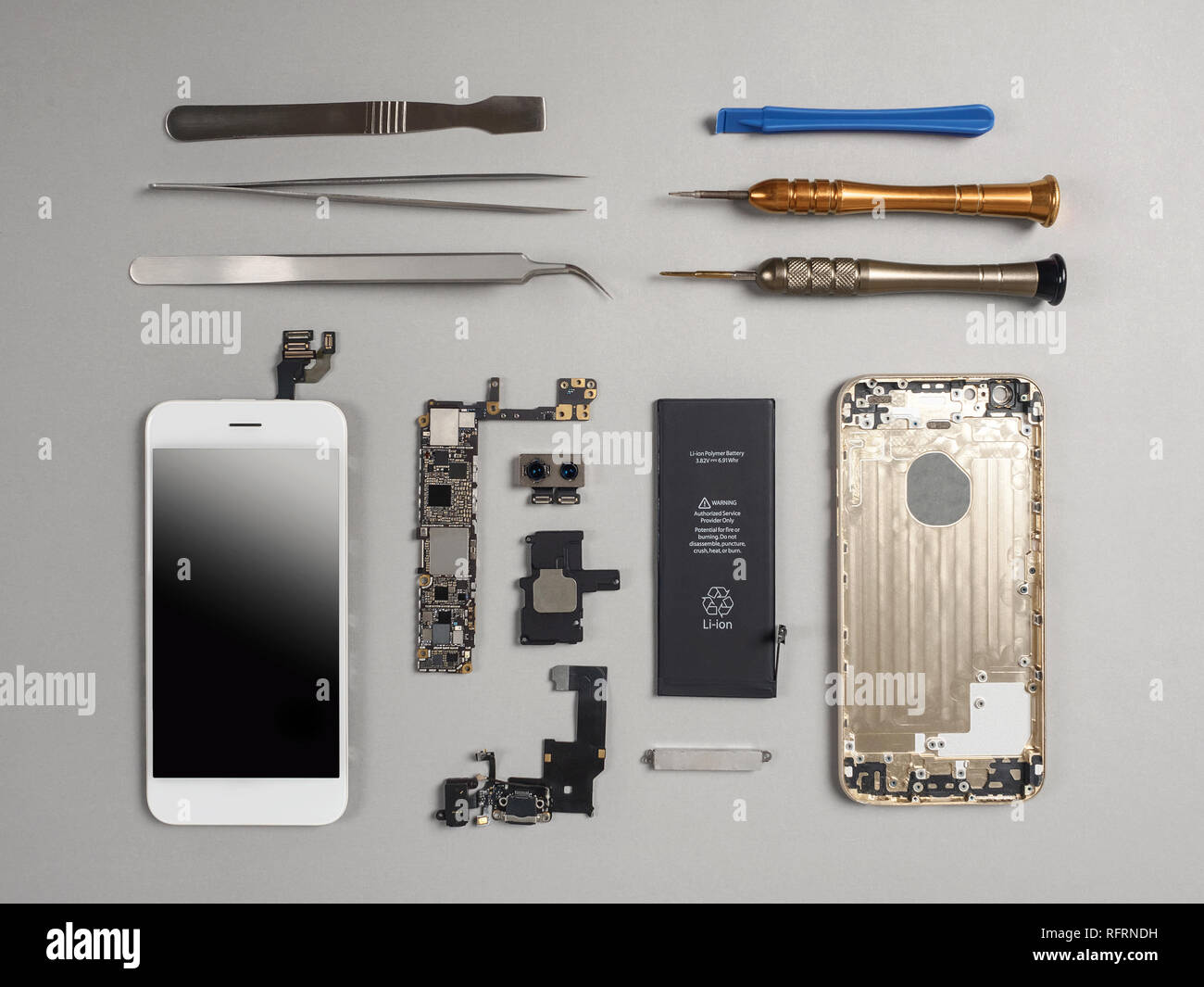 Broken smartphone disassembled components prepairing to repair and ...
