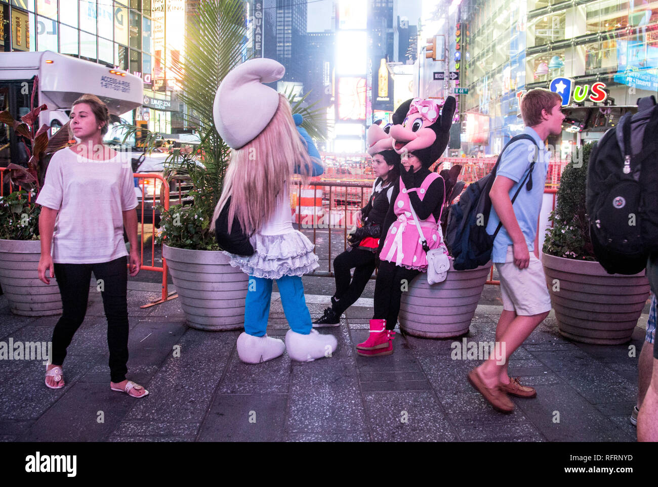 Times Square in New York and police and children look on Stock Photo ...