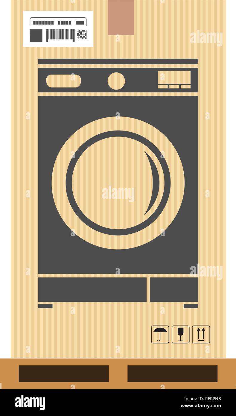 Mock up of washing machine in carton box. Moving and delivery services ...