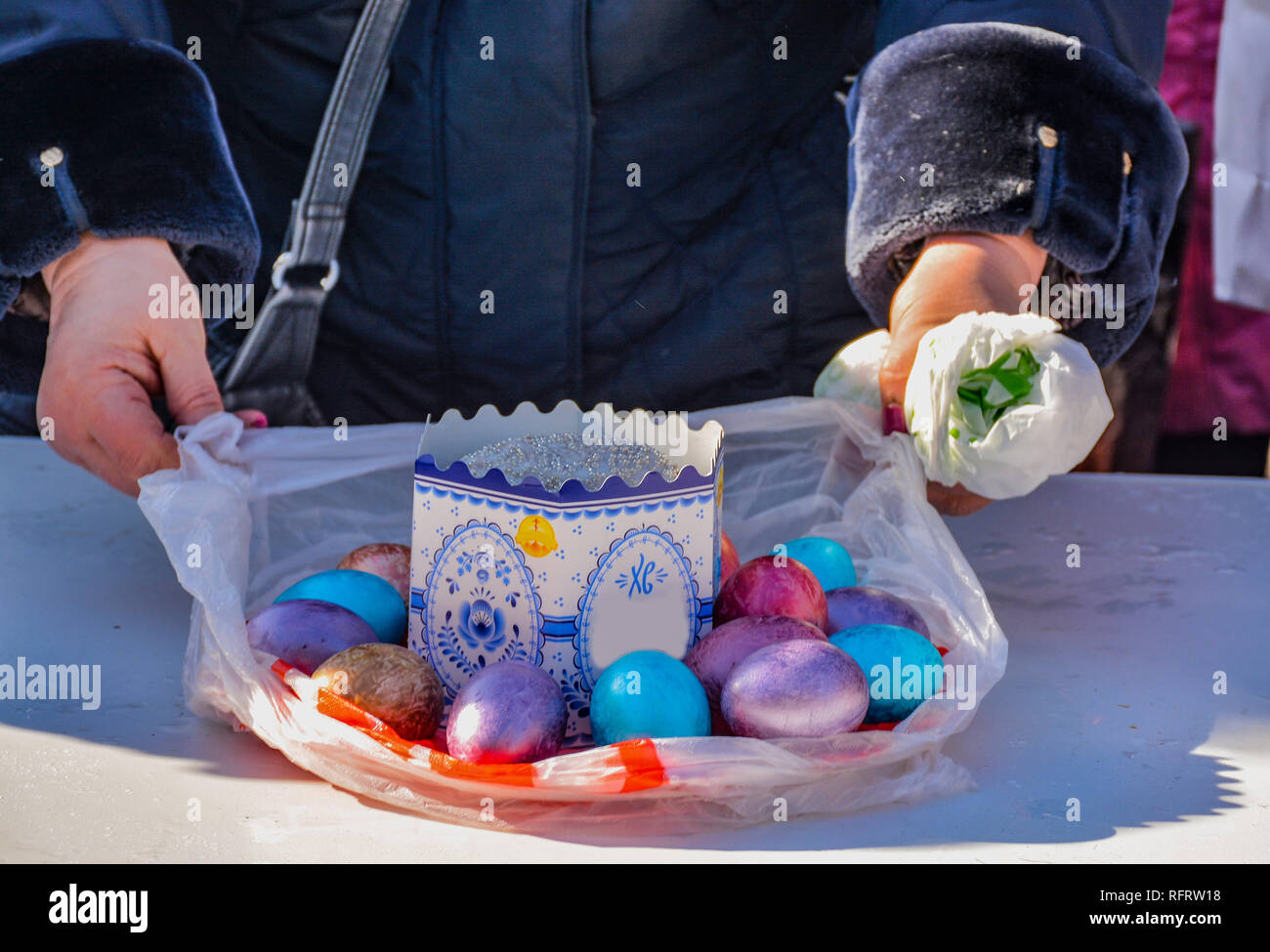 Russia. Saint-Petersburg. 07 April 2018. Consecration of eggs and ...