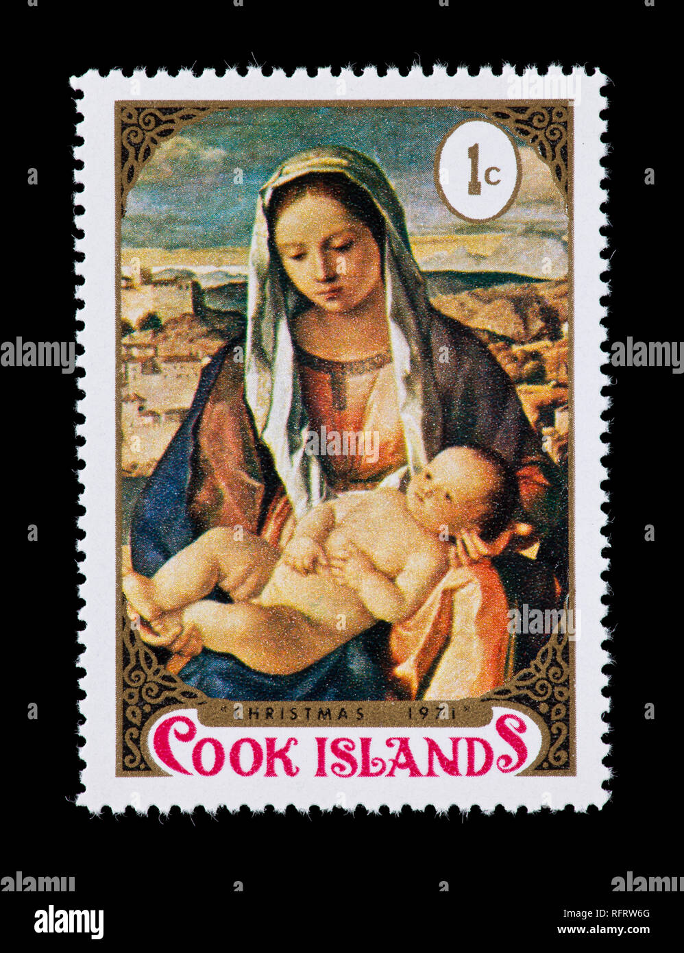 Postage stamp from the Cook Islands depicting the Bellini painting ...