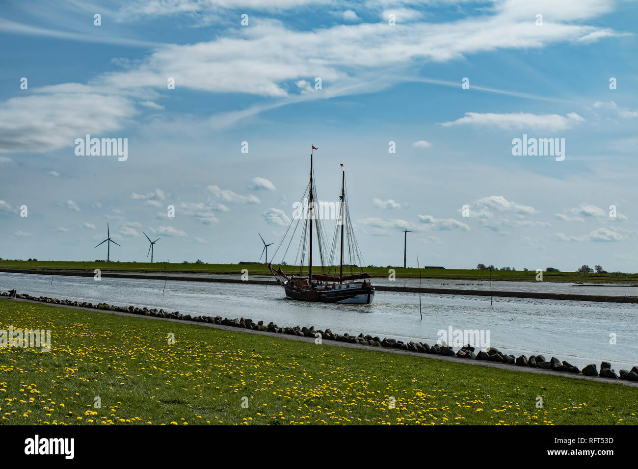 Tall ship entering the harbor at Husum, Germany Stock Photo - Alamy