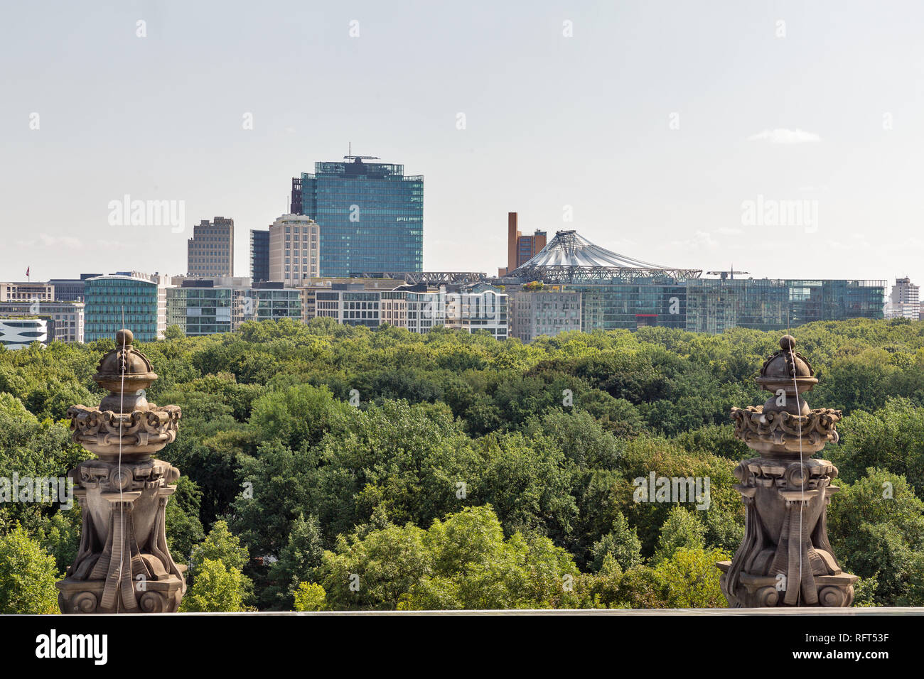 Reichstag roof and Berlin cityscape with Tiergarten park. Mitte ...
