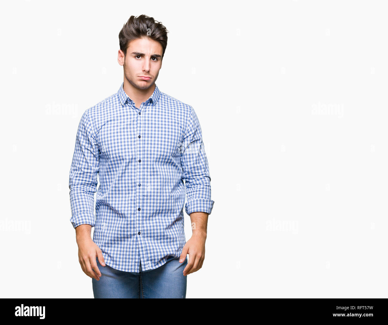 Young handsome business man over isolated background depressed and ...