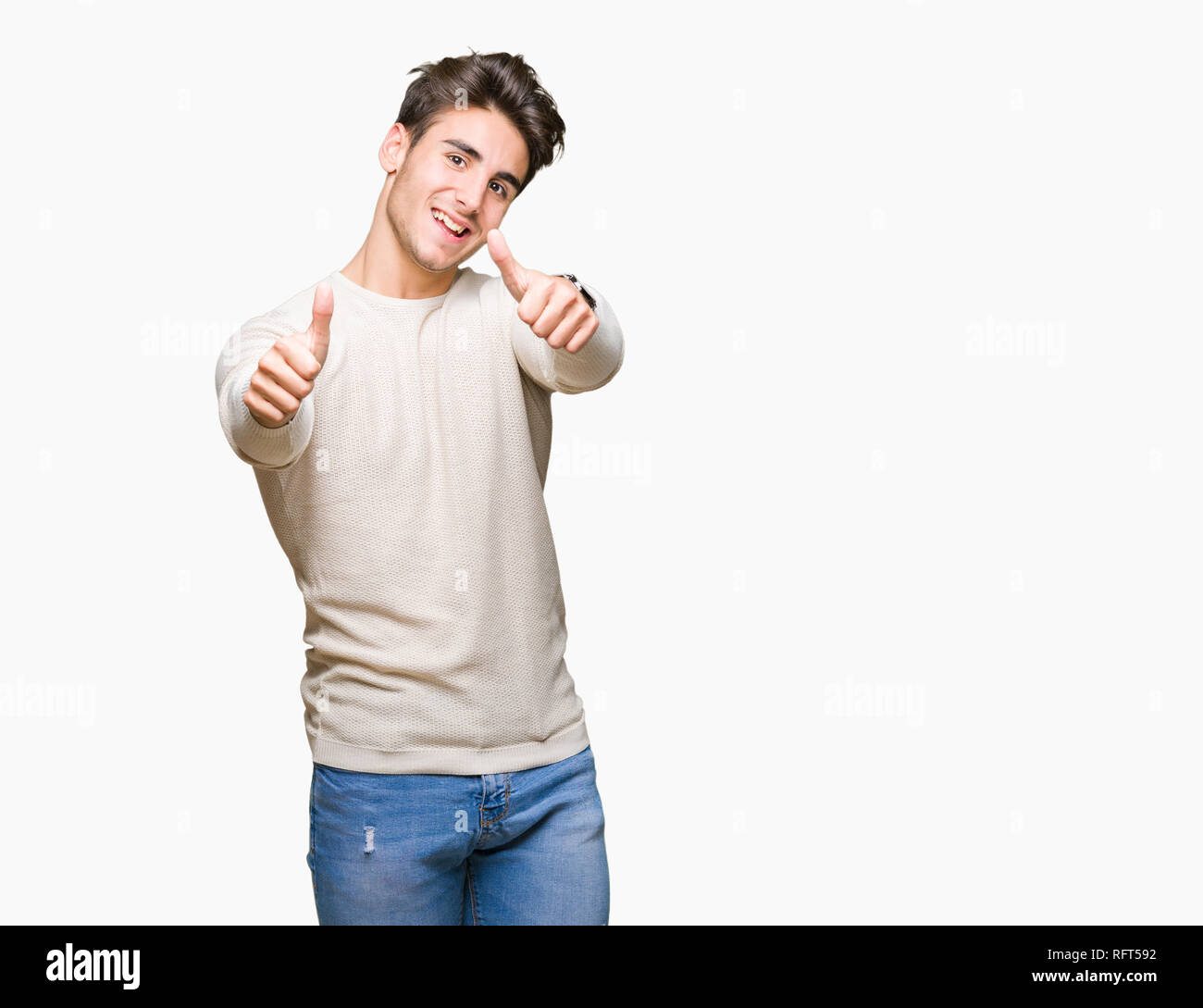 Young handsome man over isolated background approving doing positive ...