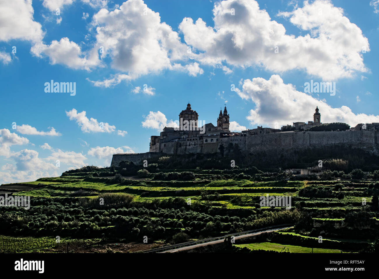 A landscape view of Mdina in Malta, known as the Silent City Stock ...