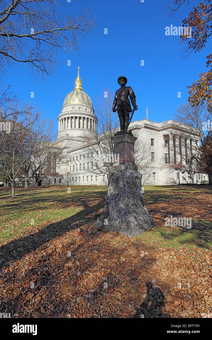 Historical statue and dome of the West Virginia capitol building in ...