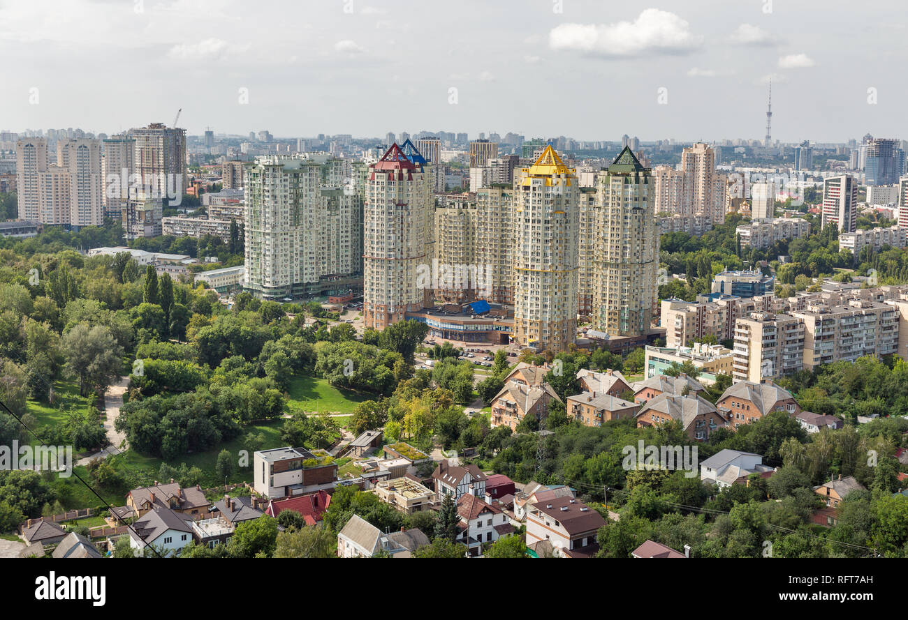 Aerial top view of Kiev city skyline from above, Kyiv downtown ...
