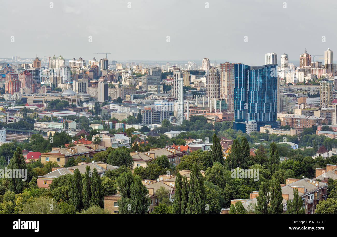 Aerial top view of Kiev city skyline from above, Kyiv downtown ...
