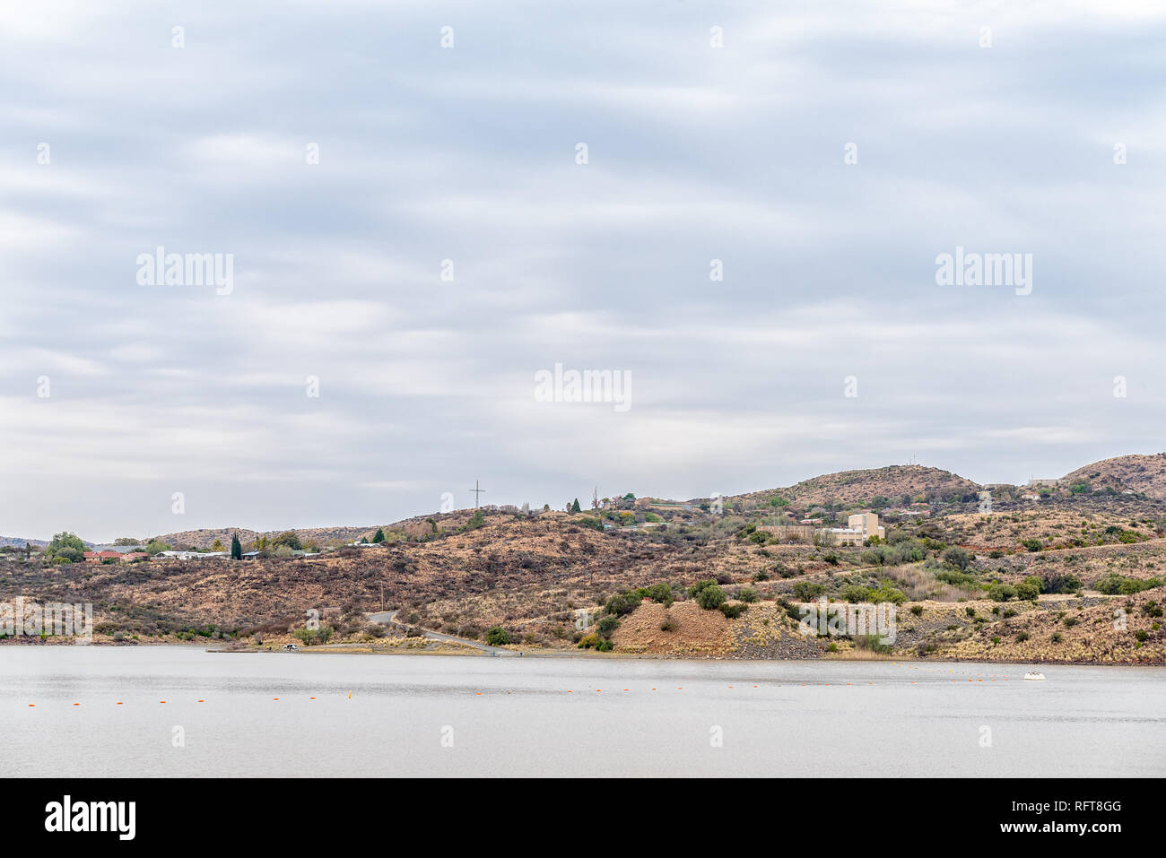 Vanderkloof town as seen from the wall of the Vanderkloof Dam in the ...
