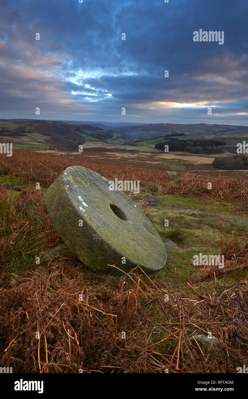 Abandoned millstone below Stanage Edge, Peak District National Park ...