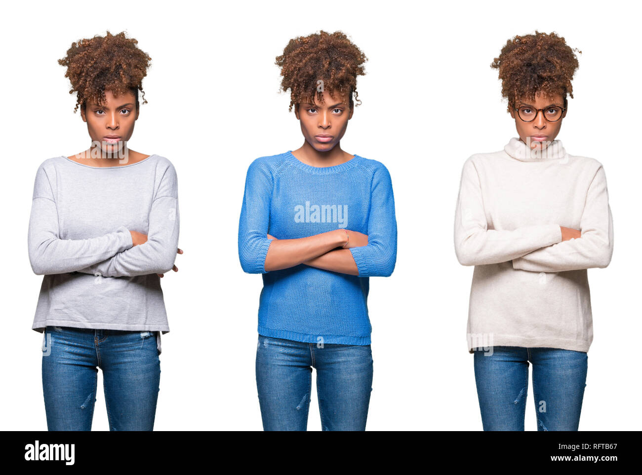 Collage of young beautiful african girl over isolated background ...