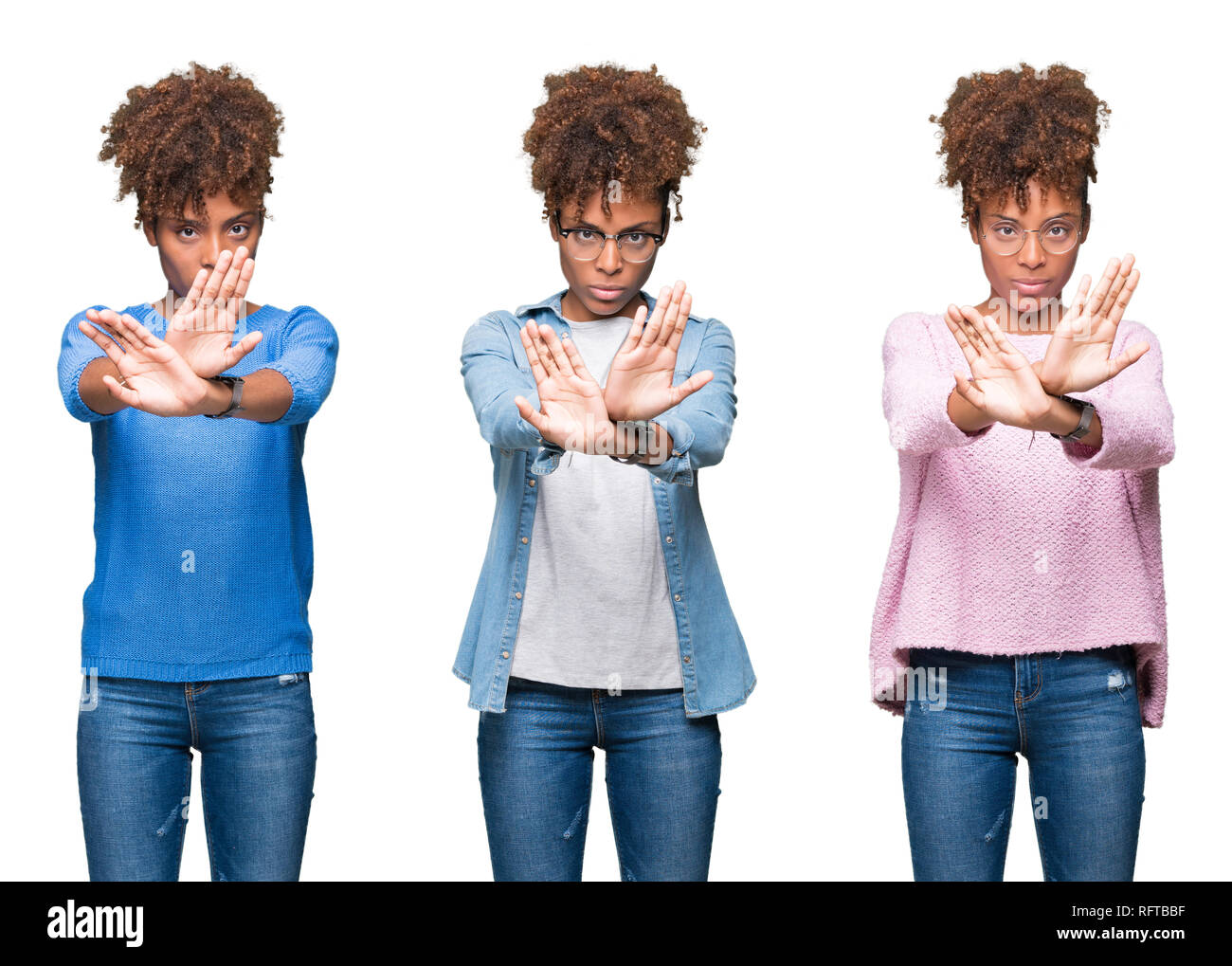 Collage of young beautiful african girl over isolated background ...
