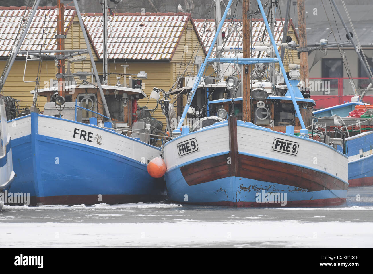 Freest, Germany. 26th Jan, 2019. In the harbour of Freest the fishing ...