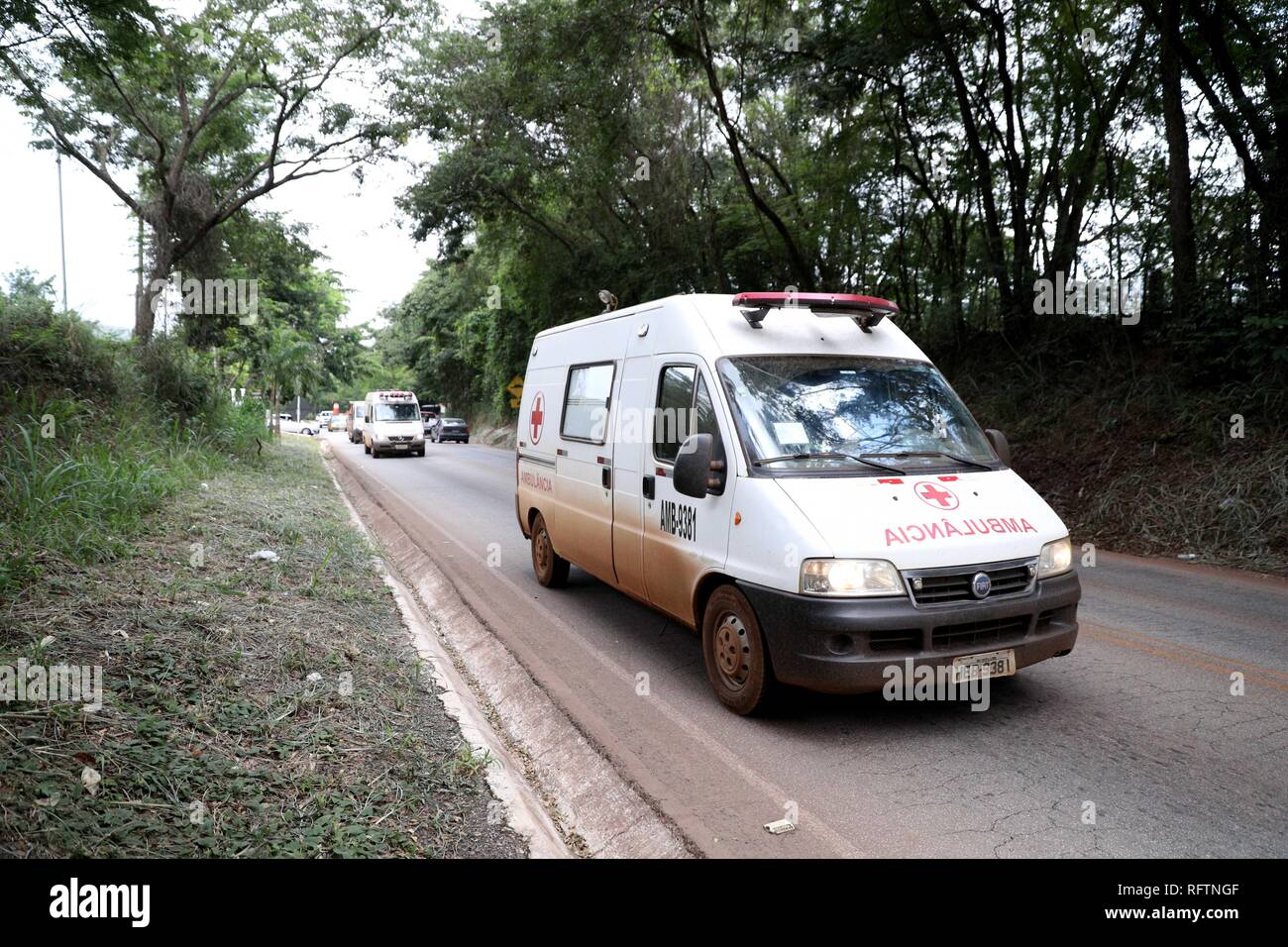 Brumadinho, Brazil, 26th January, 2019. An ambulance runs near ...