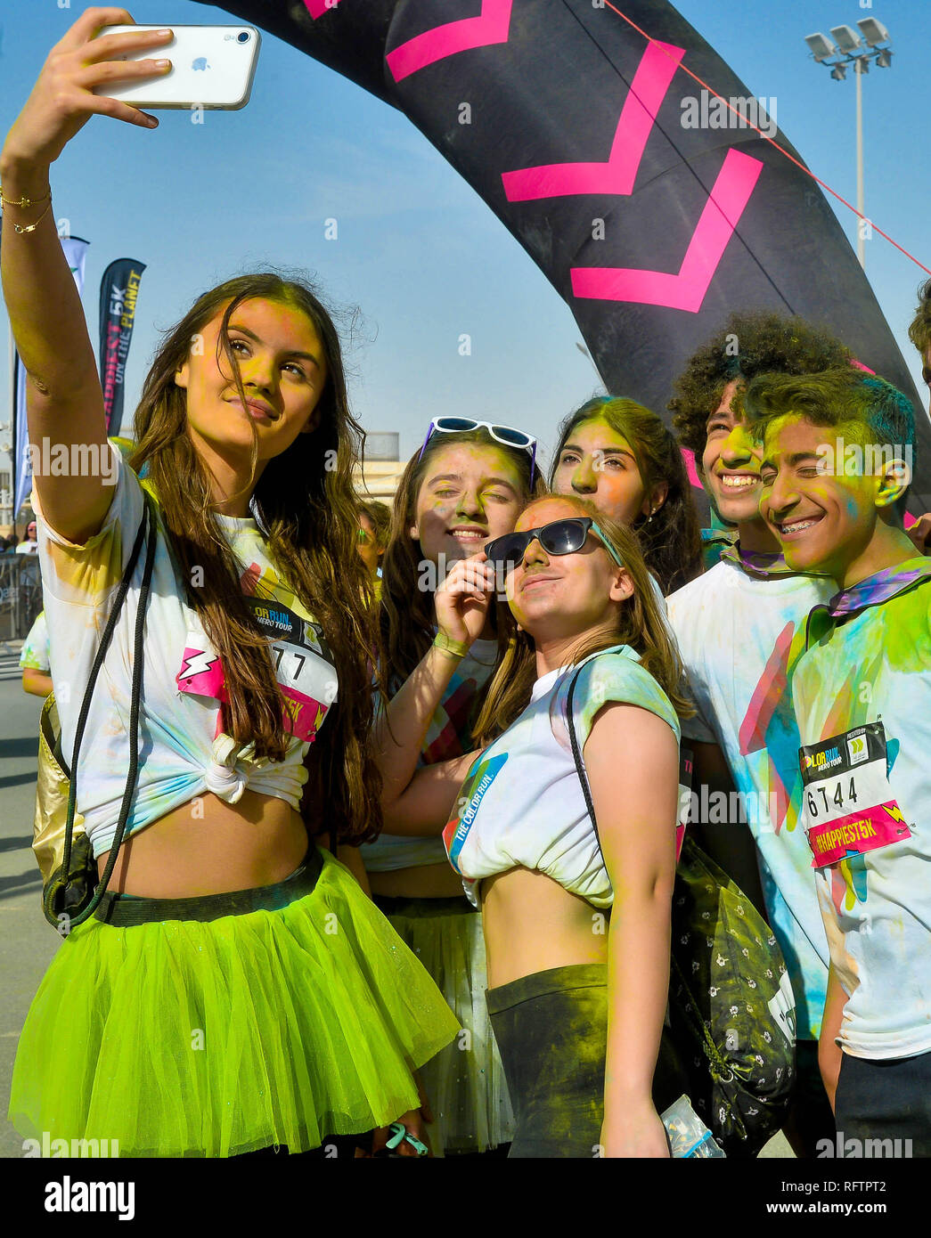 Doha, Qatar. 26th Jan, 2019. People take selfie during the Color Run at ...