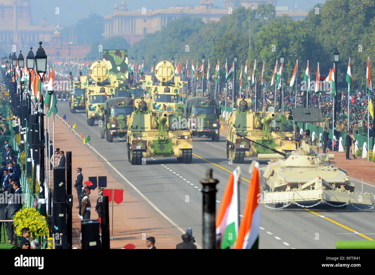 Beijing, India. 26th Jan, 2019. Military vehicles pass through the ...