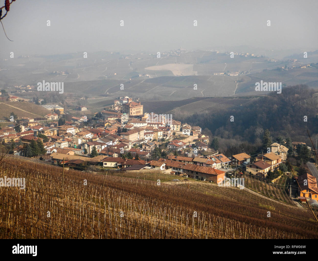 The Langhe hills with the town of Barolo, Piedmont - Italy Stock Photo ...