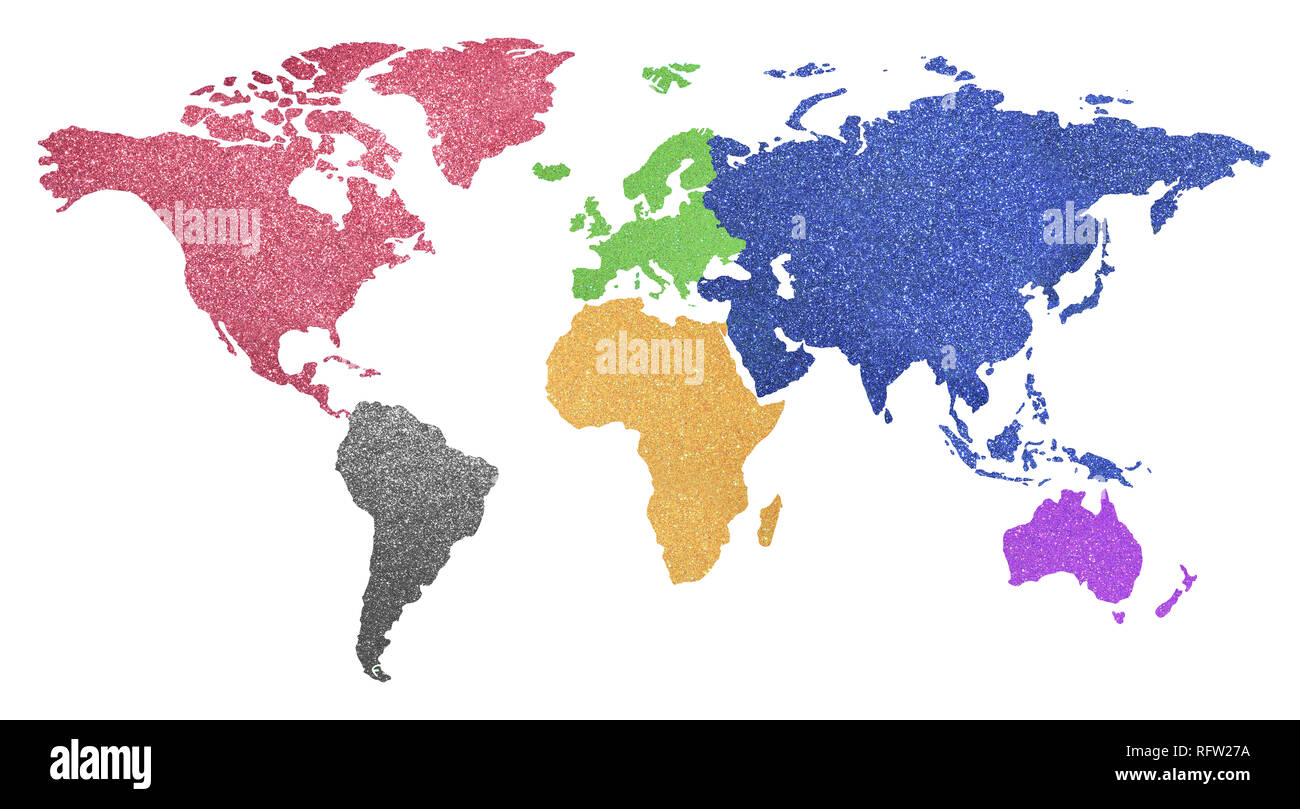 Big world map with colorful continents with shimmering glittery ...